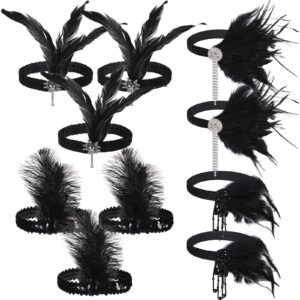 10 pieces 1920s vintage black feather headpiece feather flapper headband 20s accessories for women carnival (modern style)