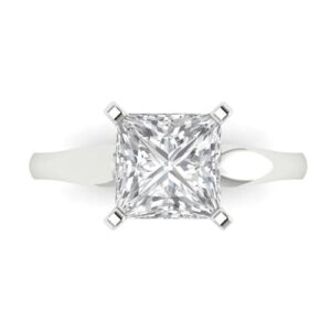 clara pucci 2.5 ct princess cut genuine lab grown diamond si1-si2 14k white gold solitaire bridal wedding engagement ring size 10