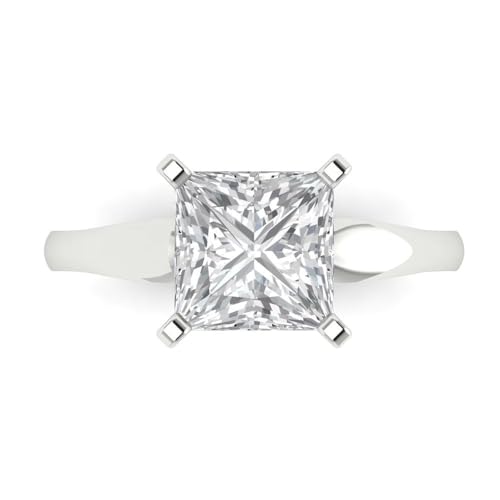 Clara Pucci 2.5 ct Princess Cut Genuine Lab Grown Diamond SI1-SI2 14K White Gold Solitaire Bridal Wedding Engagement Ring size 10