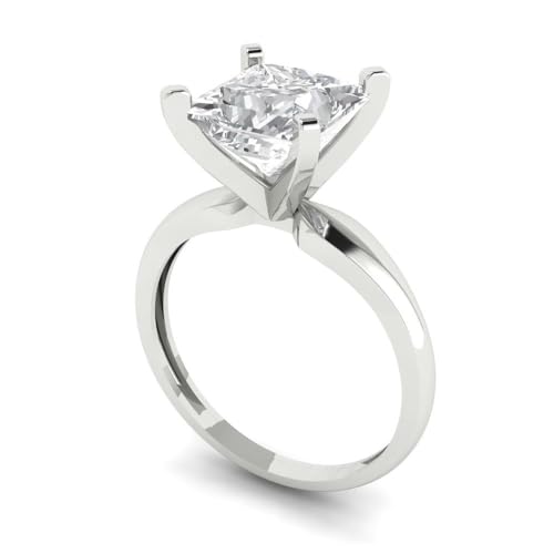 Clara Pucci 2.5 ct Princess Cut Genuine Lab Grown Diamond SI1-SI2 14K White Gold Solitaire Bridal Wedding Engagement Ring size 10