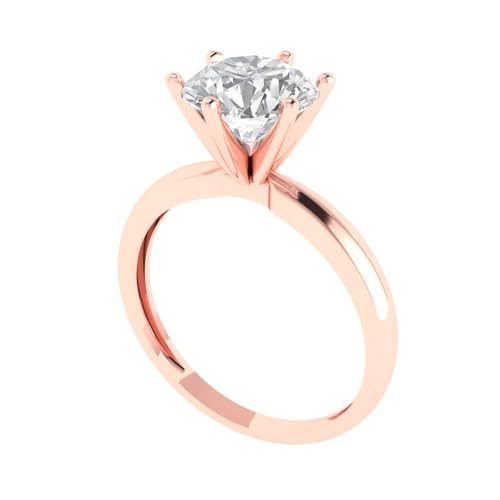 Clara Pucci 2 ct Round Cut Genuine Lab Grown Diamond VS1-VS2 G-H 14K Rose Gold Solitaire Bridal Wedding Engagement Designer Ring size 6.5