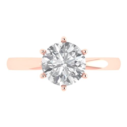 Clara Pucci 2 ct Round Cut Genuine Lab Grown Diamond VS1-VS2 G-H 14K Rose Gold Solitaire Bridal Wedding Engagement Designer Ring size 6.5