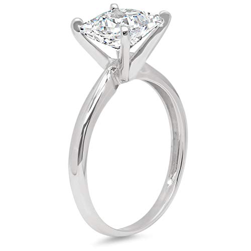 Clara Pucci 2.5 ct Princess Cut Genuine Lab Grown Diamond SI1-SI2 14K White Gold Solitaire Bridal Wedding Engagement Ring size 10