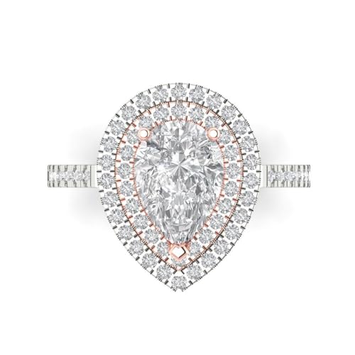 Clara Pucci 2.5 ct Pear Cut Genuine Lab Grown Diamond VS1-VS2 18K White Rose Gold Halo Bridal Wedding Engagement Designer Ring size 8.5