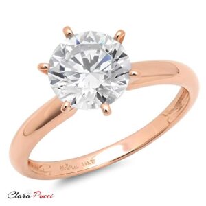 Clara Pucci 2 ct Round Cut Genuine Lab Grown Diamond VS1-VS2 G-H 14K Rose Gold Solitaire Bridal Wedding Engagement Designer Ring size 6.5