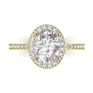 clara pucci 4.85 ct oval cut genuine lab grown diamond vs1-vs2 j-k 14k yellow halo gold bridal wedding engagement designer ring size 6.5