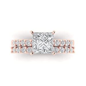 clara pucci 2.66 ct princess cut genuine lab grown diamond si1-si2 18k rose gold engagement wedding bridal set ring band set size 4