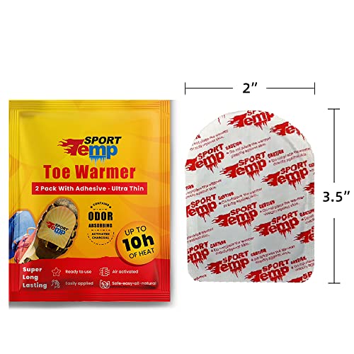 Toe Warmers (45 Pairs) - Up to 10 Hours of Heat, Easily Apply with Adhesive - Ultra Thin, Easy, All Natural - Air Activated, Odorless Hot Toe Warmers - Sport Temp (45)