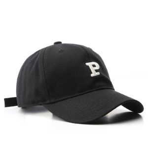 men women letter embroidered baseball cap, cotton adjustable strap outdoor casual hip hot hats black