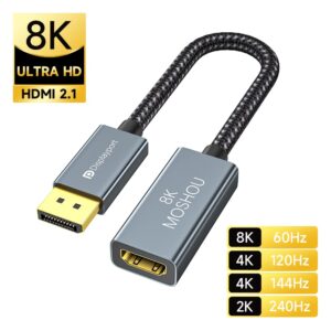 SIKAI CASE DisplayPort 1.4 to HDMI 2.1 Adapter, Support 4k@120Hz, 8K@60Hz, HDR, Uni-Directional Converter for RTX3080/3090, RX6800/6900 and More