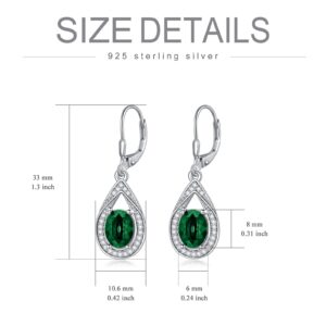 Emerald Green Leverback Earrings Sterling Silver Teardrop Earrings with Simulated May Birthstone Oval Crystal from Austria