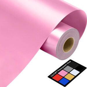 12" x 14ft pink vinyl - pink permanent vinyl with pet backing [easier weed never residue], glossy permanent adhesive vinyl for cutting machine, party decoration, car decal, signs, scrapbooking