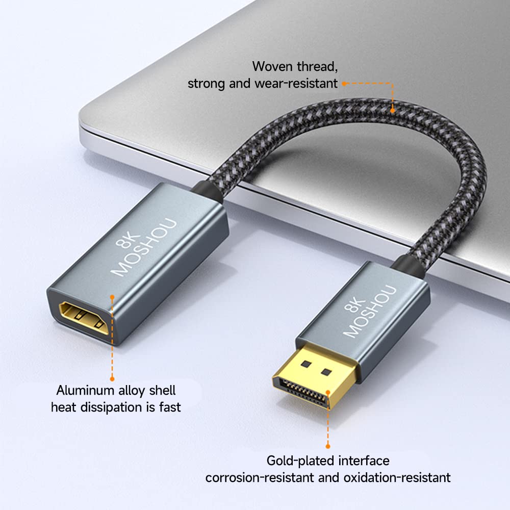 SIKAI CASE DisplayPort 1.4 to HDMI 2.1 Adapter, Support 4k@120Hz, 8K@60Hz, HDR, Uni-Directional Converter for RTX3080/3090, RX6800/6900 and More