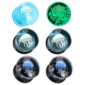 qmcandy 6pcs glass gauges jellyfish saddle ear plugs stretching piercing gauges 0g