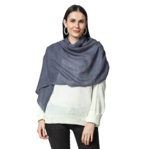 pashwrap cashmere wrap handwoven in kashmir - luxurious large cashmere scarf for women lightweight (slate)