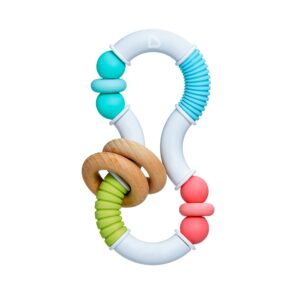 munchkin® sili twisty™ bendable baby teether toy, silicone and wood, bpa free, 3+ months