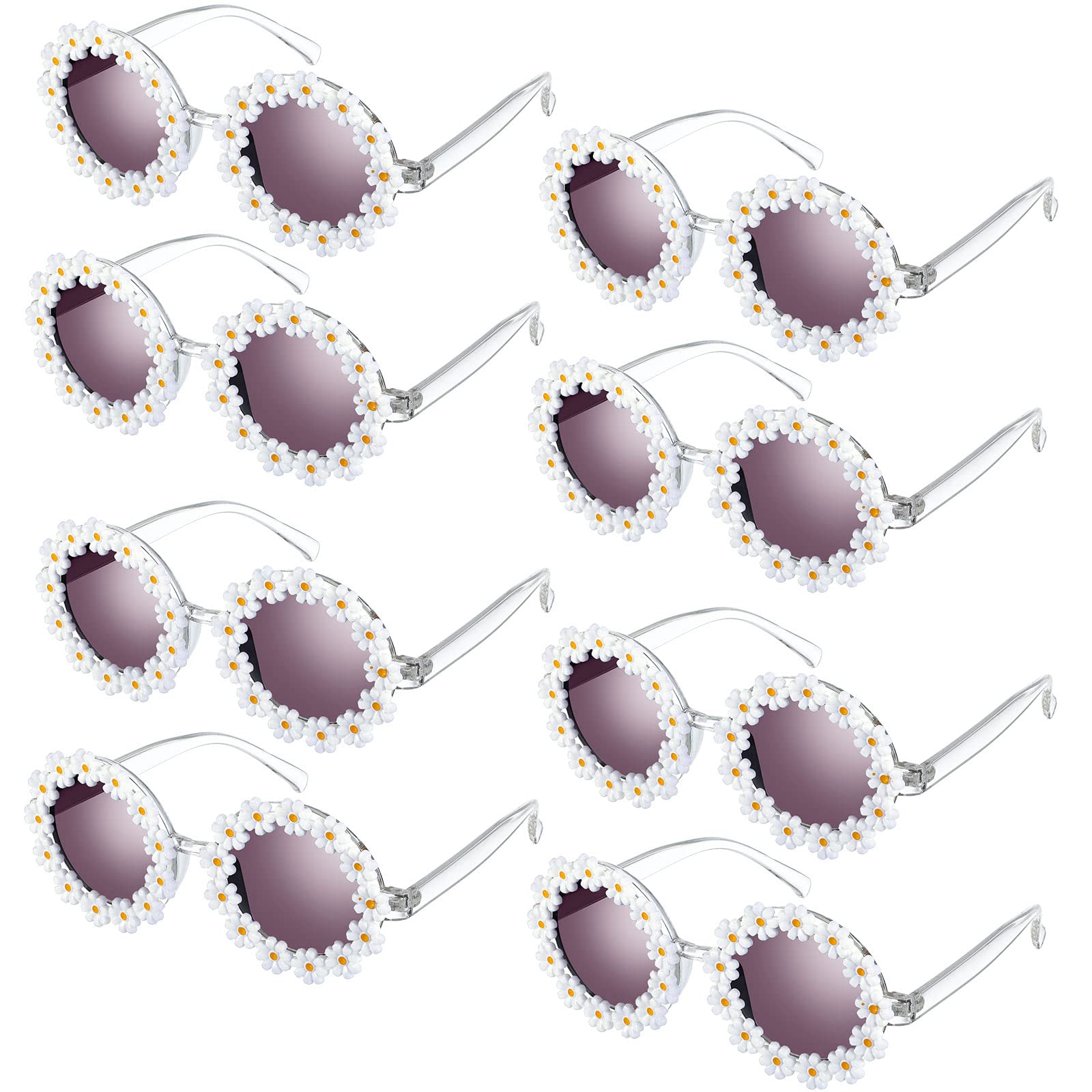 8 Pack Retro Daisy Sunglasses for Women Flower Mound Festival Sunglasses Floral Party Sunglasses Eyewear Costume Accessories (White)