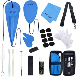 skyneo saxophone cleaning kit, clarinet cleaning kit with maintenance kit,cork grease,swab,strap,cleaning cloth,thumb rest,reed case,mouthpiece brush and more