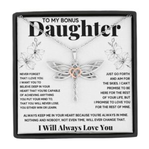 oc9 gifts bonus daughter necklace birthday graduation christmas gift with message card and led jewelry box gift pendant for step daughter goddaughter (standard box, dragonfly)