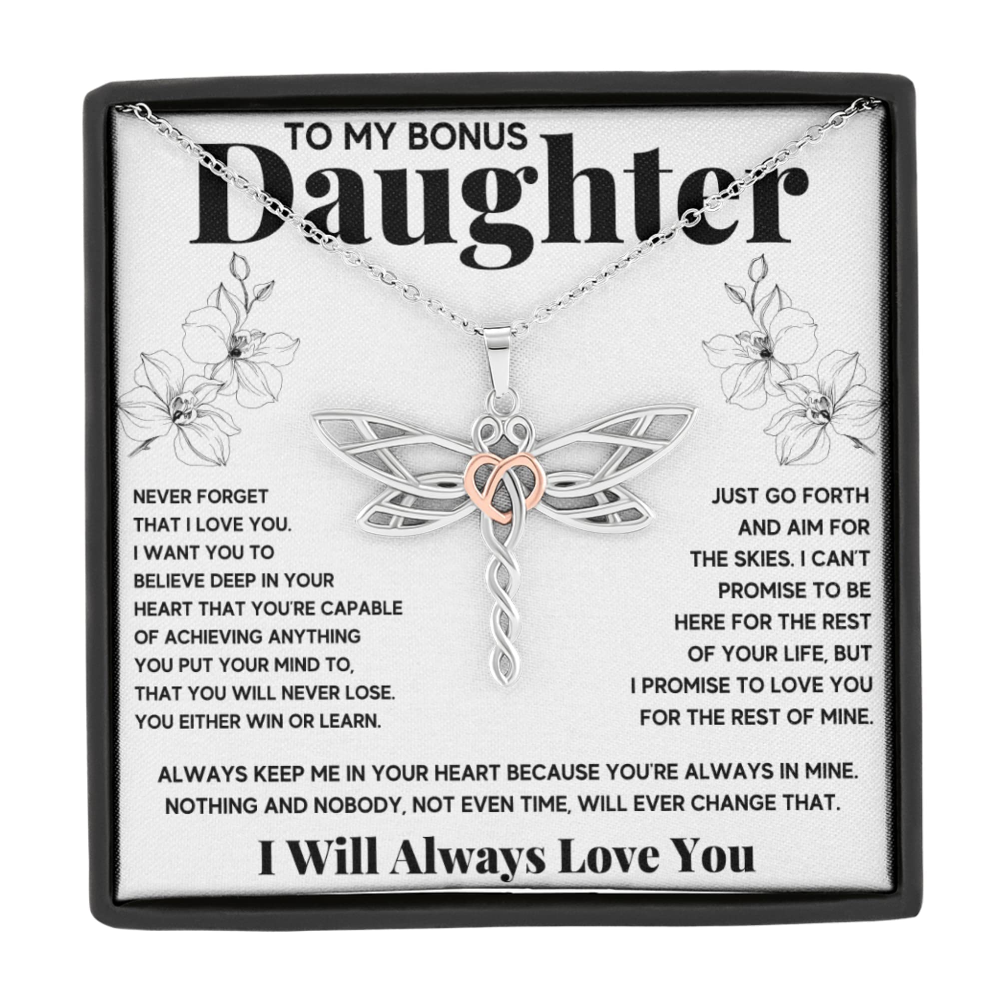 OC9 Gifts Bonus Daughter Necklace Birthday Graduation Christmas Gift with Message Card and LED Jewelry Box Gift Pendant for Step Daughter Goddaughter (Standard Box, Dragonfly)