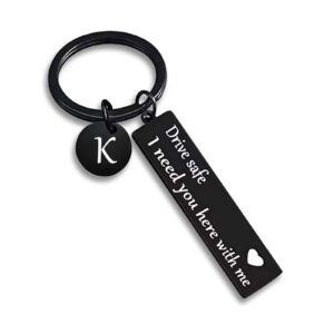 vickhu drive safe keychain for boyfriend,26-letter keychain,gifts for boyfriend on bithday christmas valentines day (black letter k)