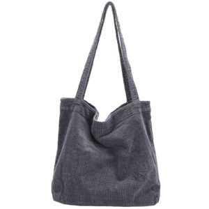 aluwu corduroy tote bag for women casual work canvas shoulder handbags cute large purse grey