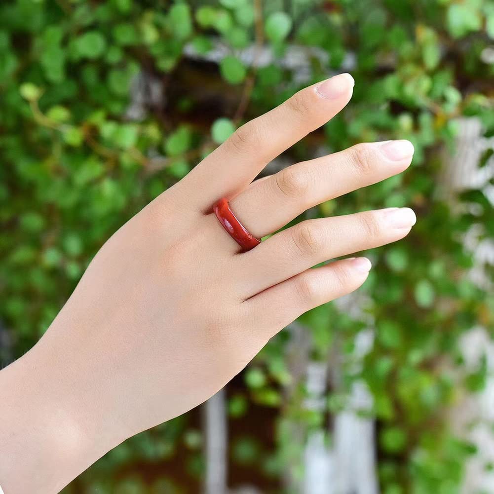 BXSMNH Natural Red Agate Jade Ring Gift for Women Men Genuine Chinese Style Statement Jewelry (Size : 6)