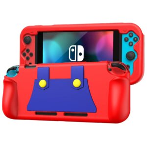 kenobee silicone case compatible with nintendo switch 2017, soft lightweight ergonomic grip protective cover with shock-absorption and anti-scratch design for switch console, red