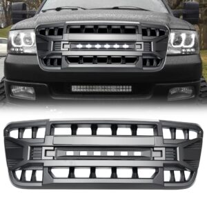 megaie front grill replacement for f150 2004-2008, matte black front bumper grille w/off-road lights