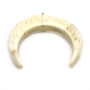 bone pendant | floral carved crescent pendant | ox bone focal pendant | white