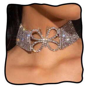 nicute crystal choker silver butterfly necklace sparkly full rhinestone choker festival rave neck jewelry for women