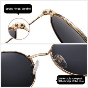 MEETSUN Small Round Polarized Sunglasses for Women Men Classic Retro Metal Frame Sun Glasses UV400 Gold Grey All Black