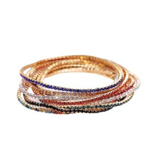 pingyongchang multicolor rhinestone bracelet set for women crystal tennis bracelet beaded stretch strand stacked bracelet 8 pcs