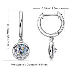 DYUNQ Moissanite Solitaire Drop Earrings, 925 Sterling Silver Huggie Hoop Hypoallergenic Earrings, Jewelry Gifts, GRA Certified