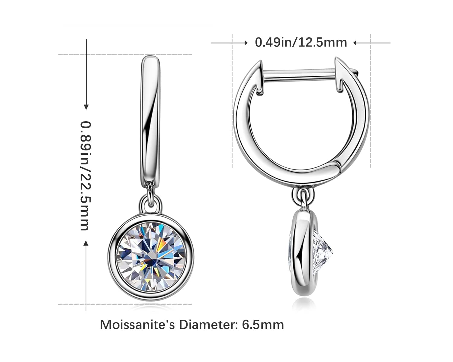 DYUNQ Moissanite Solitaire Drop Earrings, 925 Sterling Silver Huggie Hoop Hypoallergenic Earrings, Jewelry Gifts, GRA Certified