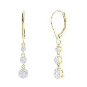 dazzlingrock collection round composite white diamond flower dangle drop lever back earrings for women (0.45 ctw, color i-j, clarity i2-i3) in 10k yellow gold