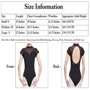 UTOWO Ballet Leotards for Women Black-Lace Short-Sleeve Dance Gymnastics Yoga Leotards with Elegant Swan collar (Large, Black)