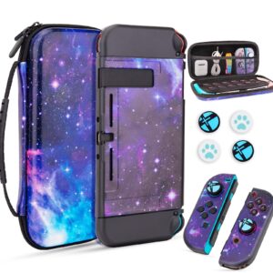 TCJJ Hard Carrying Case Compatible with Nintendo Switch,Galaxy Portable Travel Case with Soft TPU Protective Cover Case & Thumb Grips for Nintendo Switch,Black