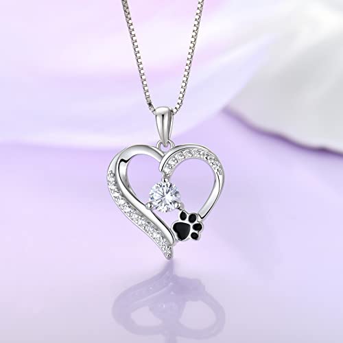 STARCHENIE Puppy Dog Necklace 925 Sterling Silver Love Heart Pendant Cat Pet Paw Print Jewelry for Women