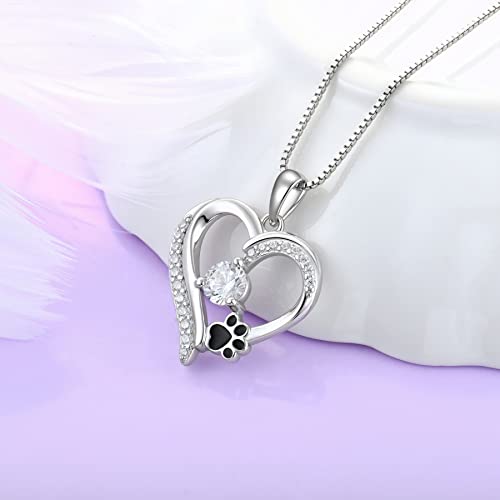 STARCHENIE Puppy Dog Necklace 925 Sterling Silver Love Heart Pendant Cat Pet Paw Print Jewelry for Women