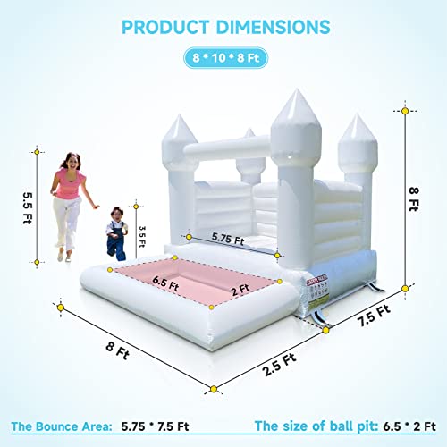 White Bounce House with Ball Pool 10x8x8FT Commercial Grade ASTM Certified 100% PVC White Bouncy Castle for Memorable Birthday Parties & Event (White, 10x8x8FT)