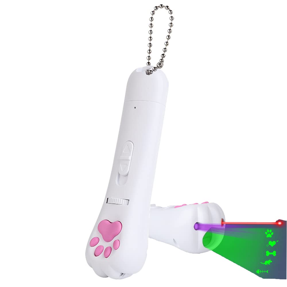 Cat Toys Interactive Cats Toys for Indoor Dog Toys Multi-Pattern Projection Mini Flashlight Purple Pet USB Rechargeable White Light LED (5 Green Projection, White Light)