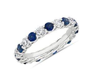 carillon eternity 2.00 ctw blue sapphire white cz alternate gemstone 925 sterling silver stackable ladies meditation ring (available size 5 to 13) (9)