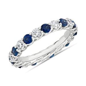 Carillon Eternity 2.00 Ctw Blue Sapphire White Cz Alternate Gemstone 925 Sterling Silver Stackable Ladies Meditation Ring (Available Size 5 to 13) (9)