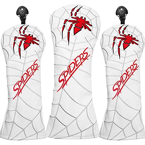 PU Leather Spider Embroidery Golf Club Head Covers for Taylormad Driver Fairway Woods Hybird (White Driver Cover)