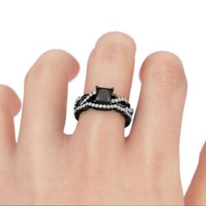 ringheart Couple Rings Matching Ring 1ct Black CZ Women Wedding Ring Sets for Him and Her His Her Wedding Ring