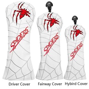 PU Leather Spider Embroidery Golf Club Head Covers for Taylormad Driver Fairway Woods Hybird (White Driver Cover)