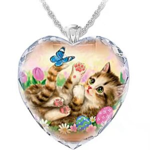 jude jewelers heart shaped transperant acrylic resin platic cute cat butterfly holiday party pendant necklace (brown)