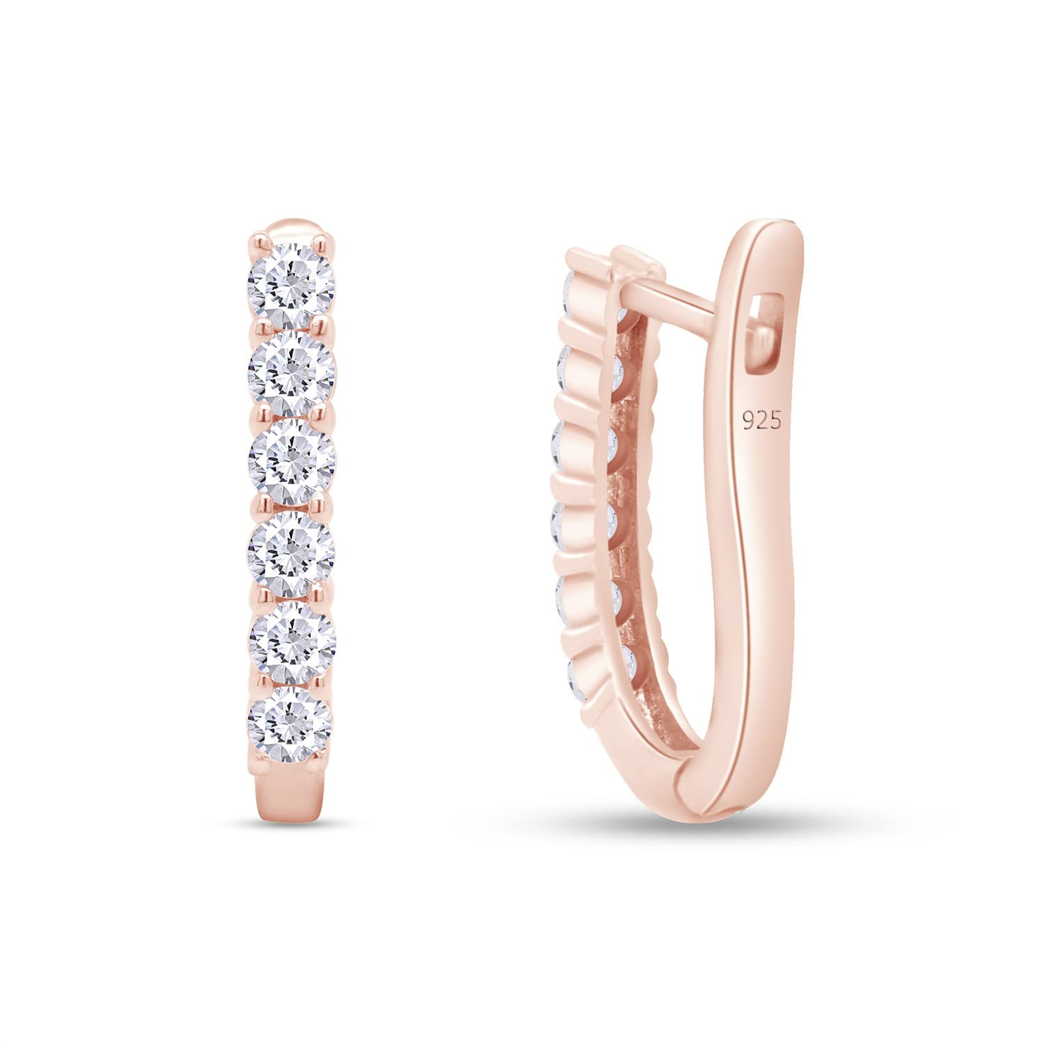 SAVEARTH DIAMONDS 3/4 ct. t.w Round Cut Lab Created Moissanite Diamond Huggie Hoop Earrings In 14k Rose Gold Over Sterling Silver Jewelry For Women (VVS1 Clarity, 0.75 Cttw)