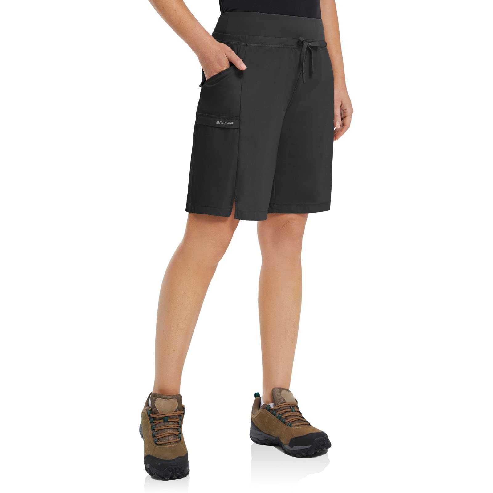 BALEAF Women's Bermuda Shorts 9" Quick Dry Hiking Long Cargo for Curvy Lightweight Knee Length Shorts w Pockets Black Size L